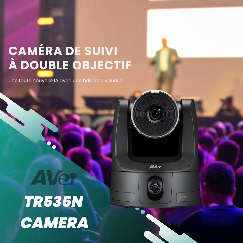 La caméra de suivi double objectif TR535 d'AVer avec IA